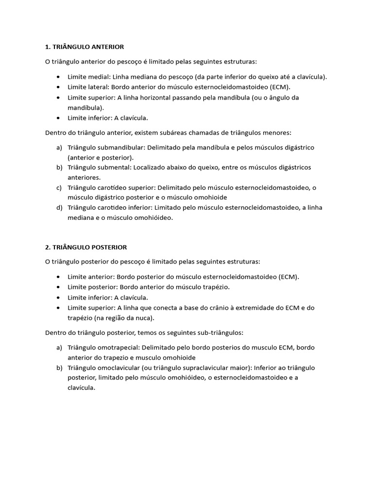Triângulos do Pescoço: Estruturas e Limites | PDF | Pescoço | Artéria ...