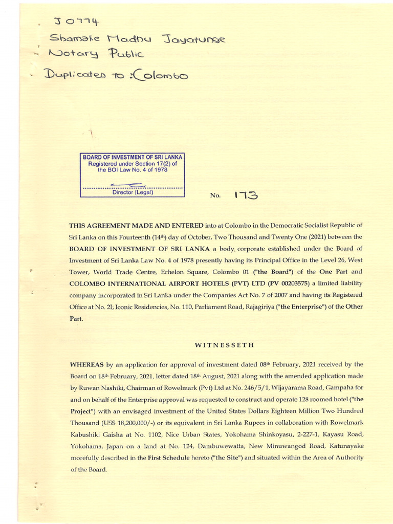 Agreement With BOI | PDF