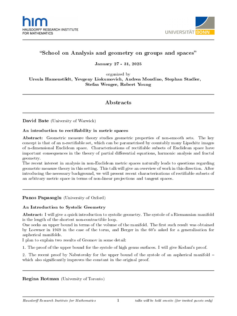 1-tp2025 School Abstracts | PDF | Manifold | Geometry