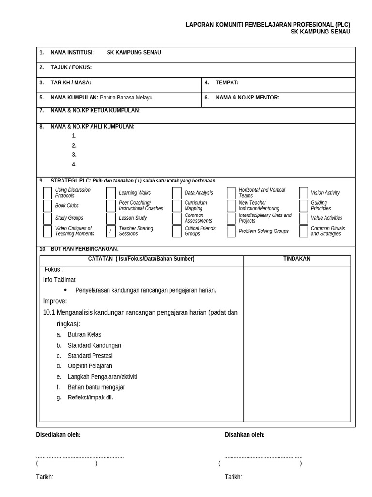 Borang LaporanPLC Panitia BM | PDF