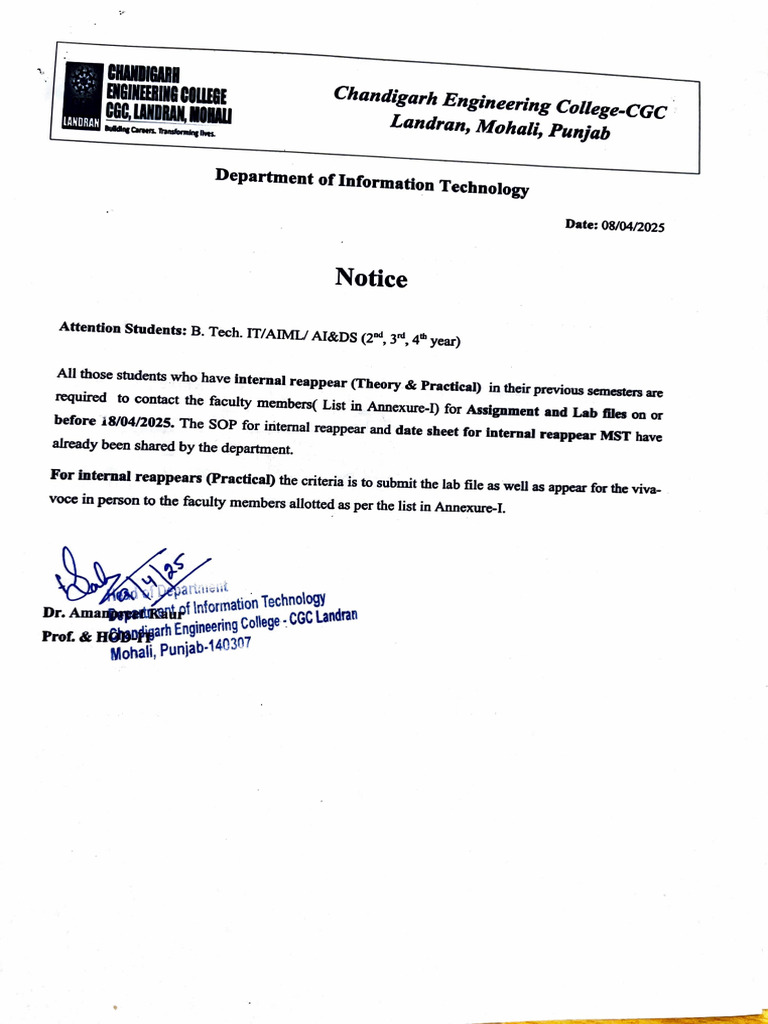 Notice - Internal Reappear - IT Dept | PDF