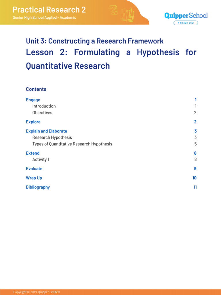 PR2 Unit 3 Lesson 2 - Formulating A Hypothesis For Quantitative Research | PDF | Scientific ...