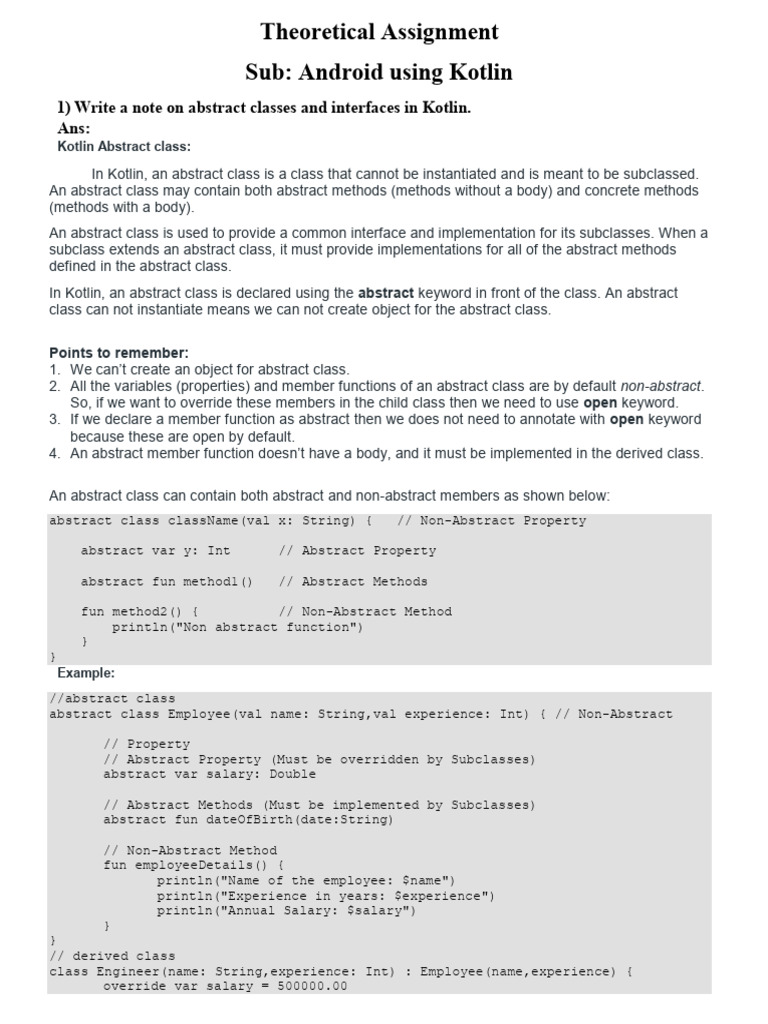 Theoretical Assignment Kotlin Pdf Class Computer Programming Method Computer Programming