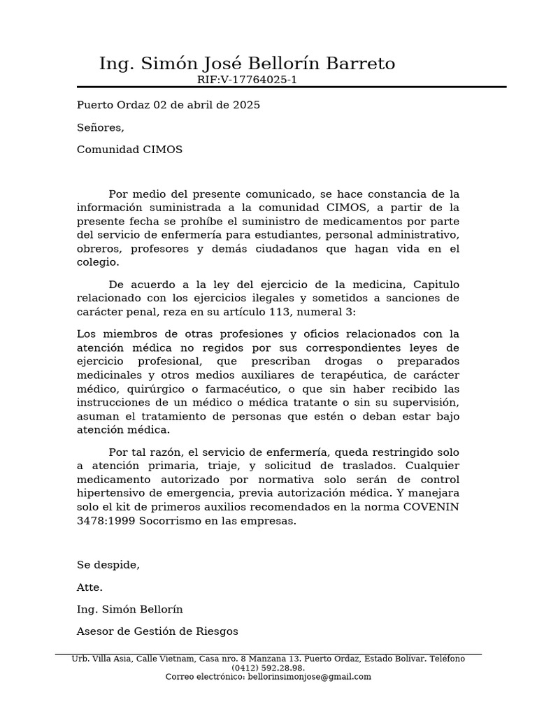 Prohibición de Suministro de Medicamentos en CIMOS | PDF