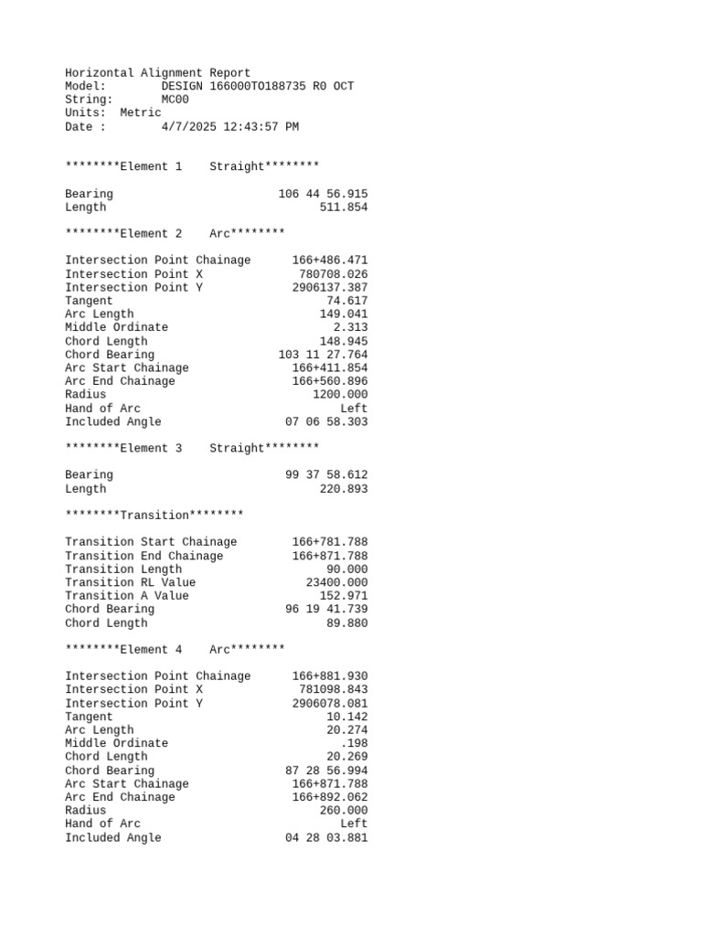 DESIGN 166000TO188735 R0 OCT MC00 Horizontal Alignment Report | PDF ...