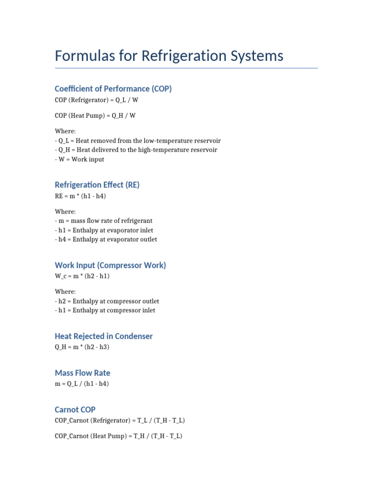 Refrigeration Formulas | PDF