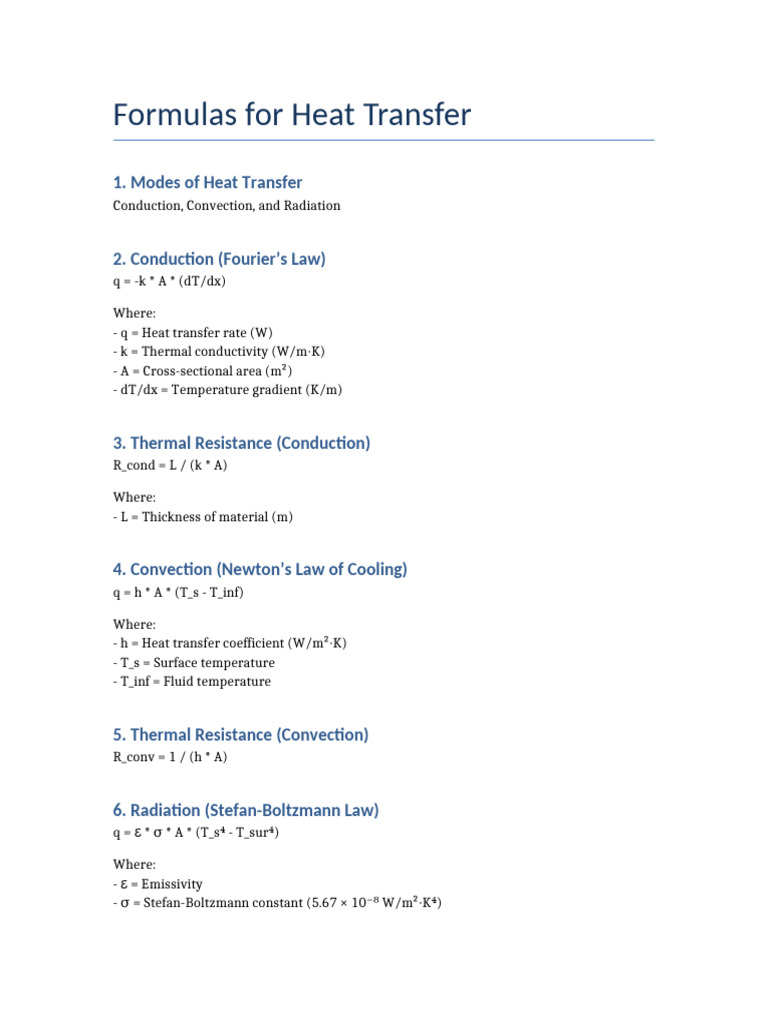 Heat Transfer Formulas | PDF