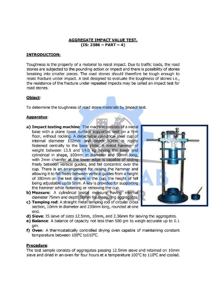 Aggregate Impact Value Test | PDF