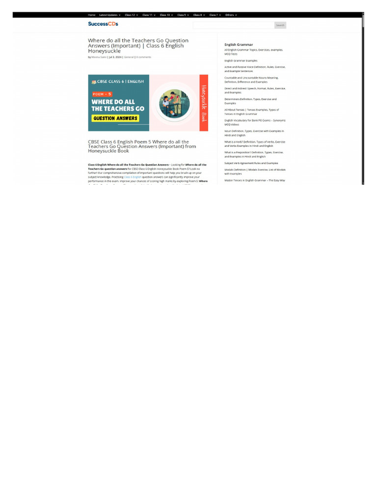 successcds.net-Where do all the Teachers Go Question Answers CBSE Class 6 English Poem 5 ...