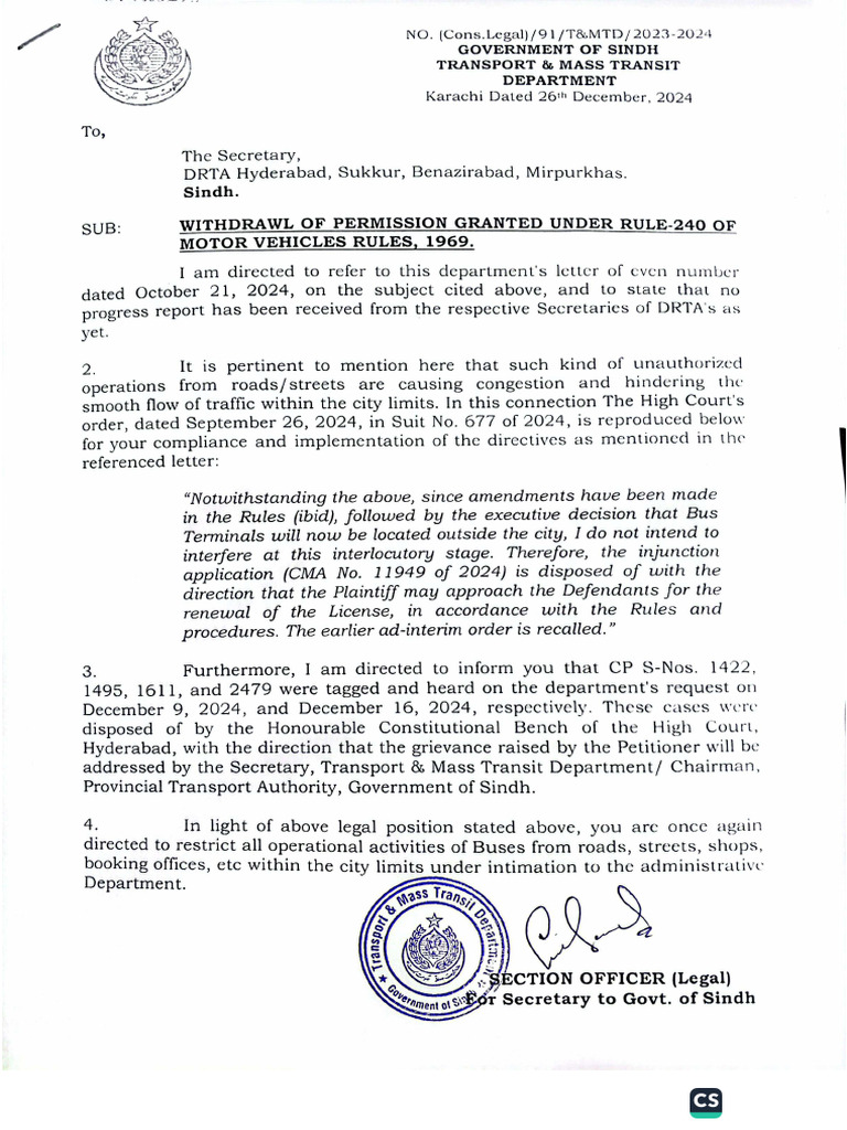 Withdrawal Rule-240 of Motor Vehicles Rule, 1969. | PDF