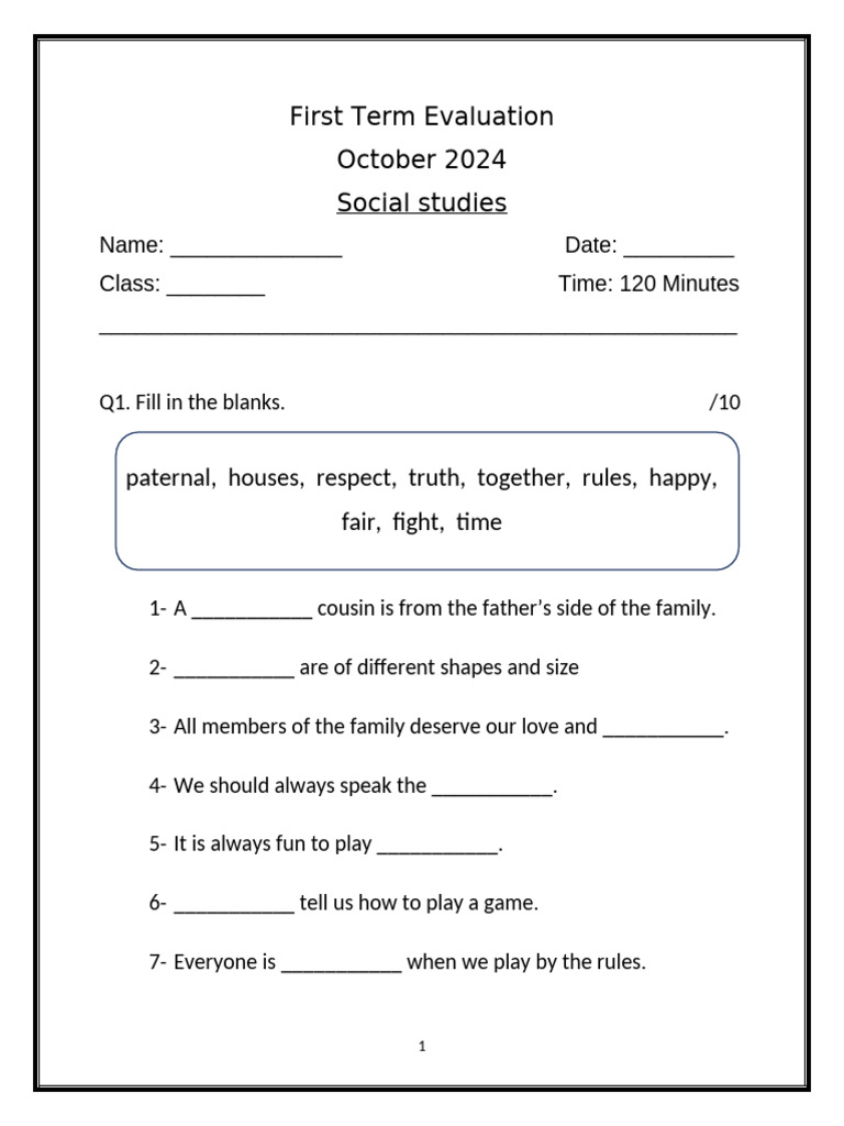 Social Studies First Term Evaluation | PDF