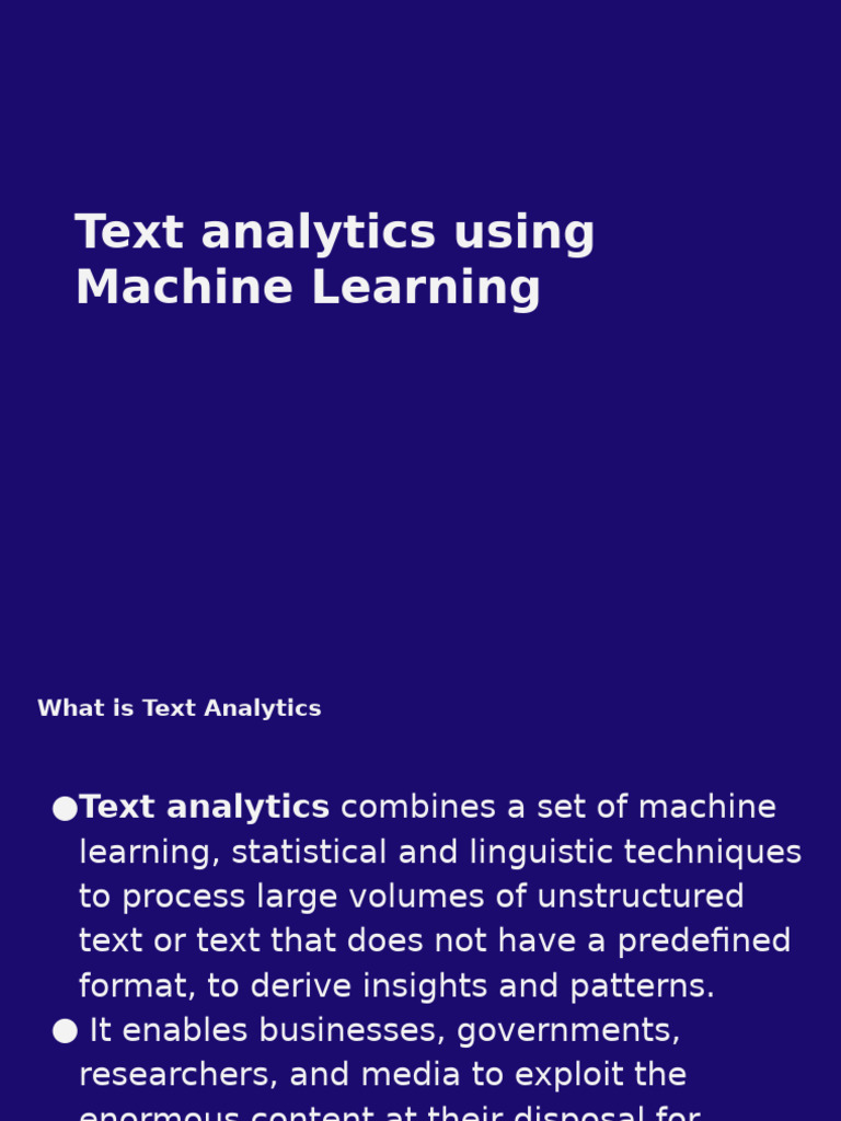 ETB Text Analytics Using Machine Learning - 20-12-24 | PDF | Analytics | Artificial Intelligence