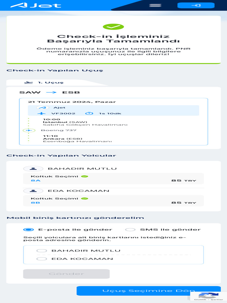 AJet - Check-In Teşekkürler | PDF
