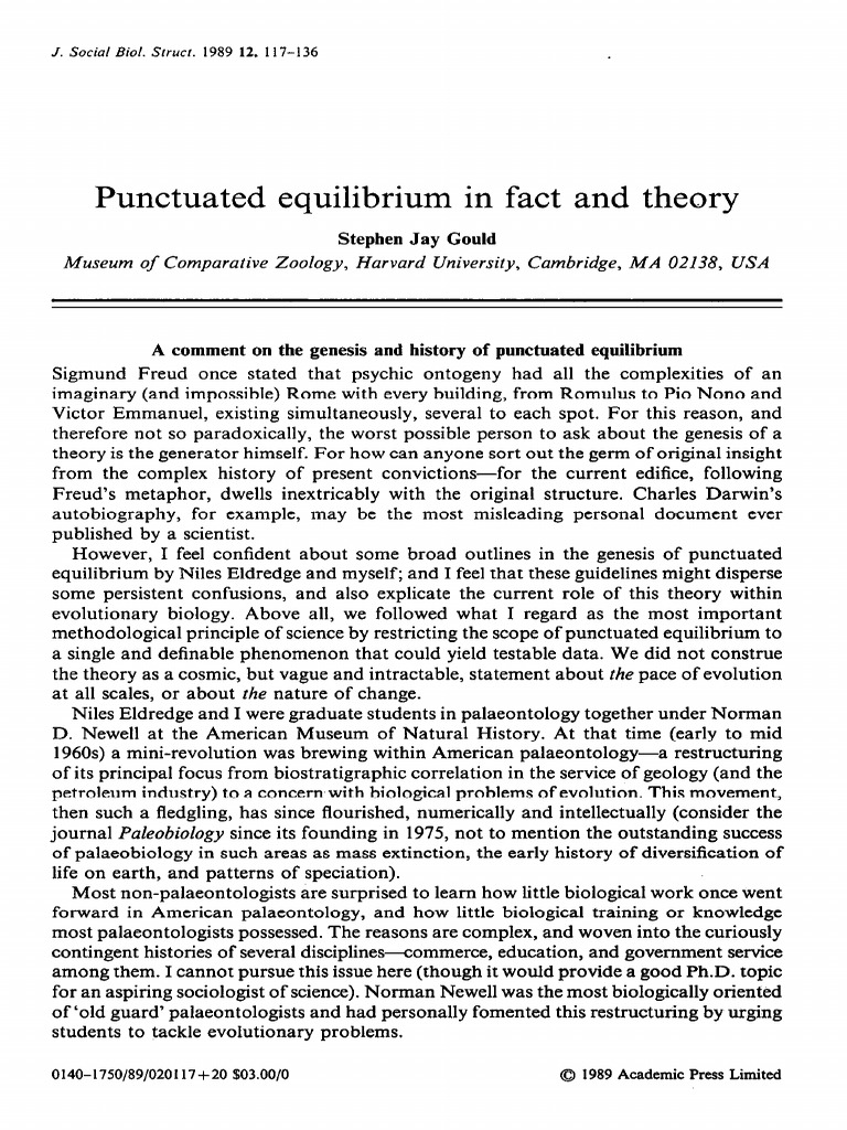 Punctuated Equilibrium, Fact and Theory. | PDF | Natural Selection ...