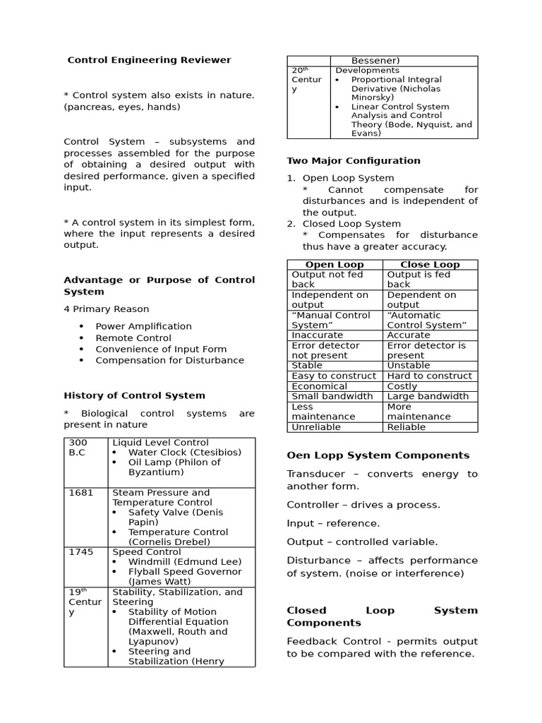 Control Engineering Reviewer | PDF | Control Theory | Electronics