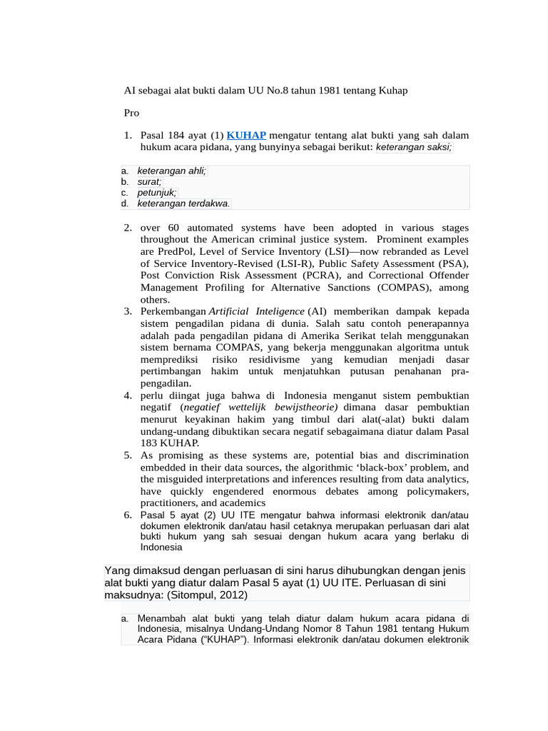 AI Sebagai Alat Bukti Dalam UU No | PDF