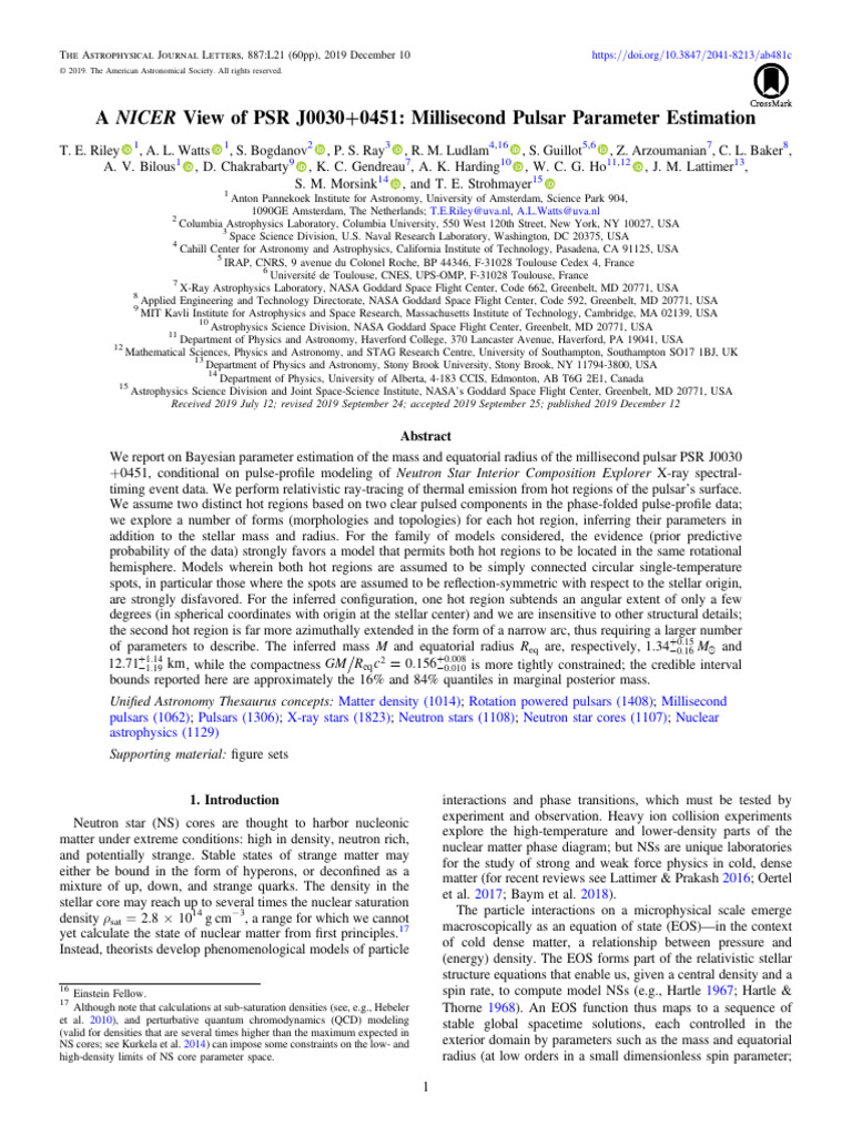 Riley 2019 ApJL 887 L21 | PDF | Probability Distribution | General ...