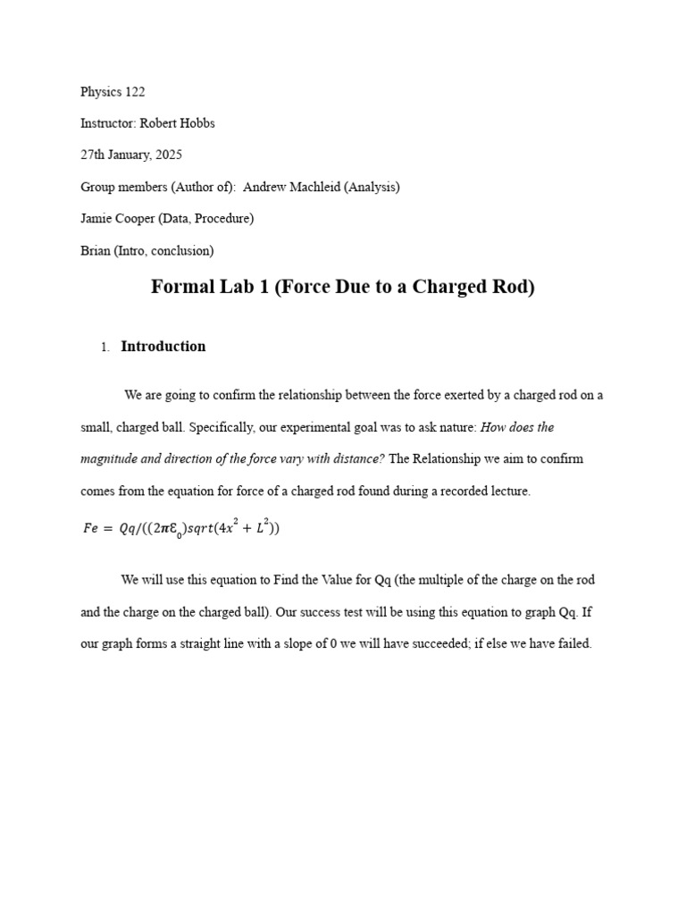 Charged Rod Force Lab Analysis | PDF | Force | Experiment