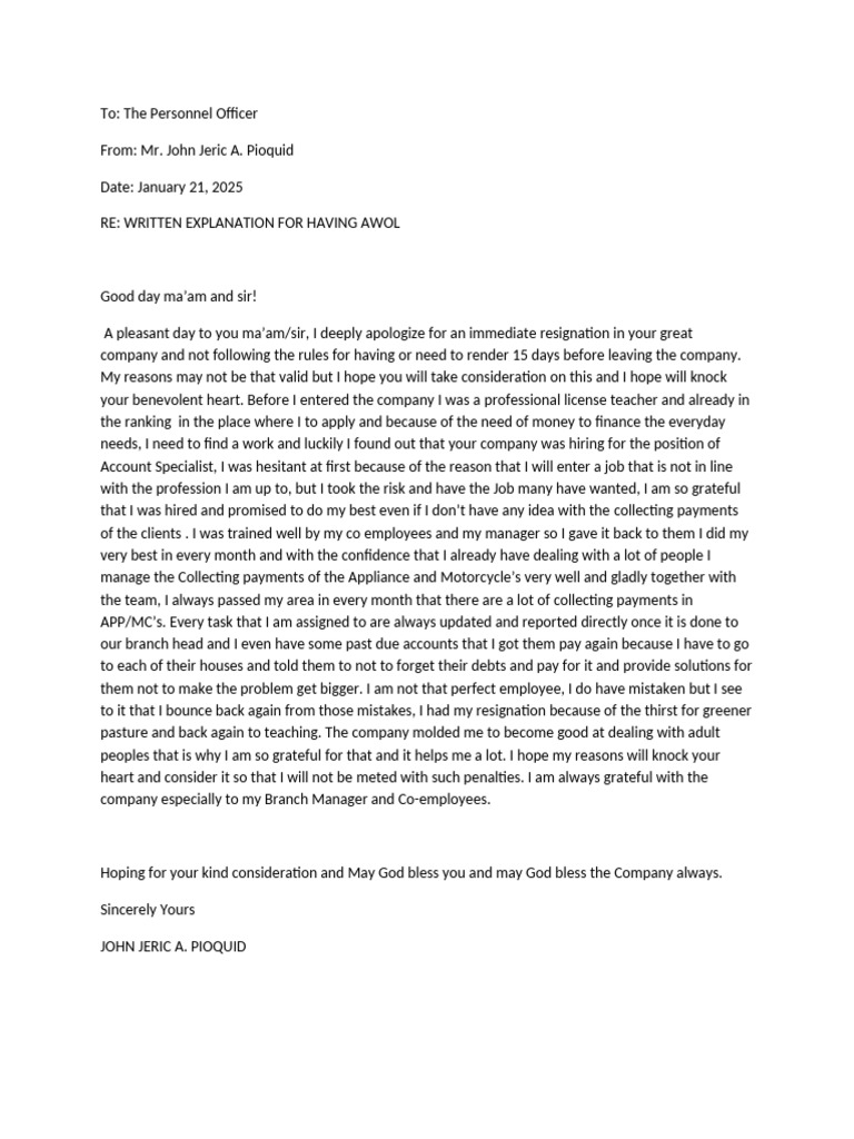 Resignation Explanation from John Pioquid | PDF
