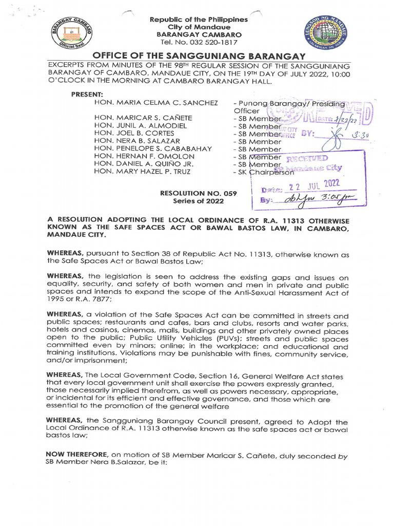 Ra 11313 Safe Space Act | PDF