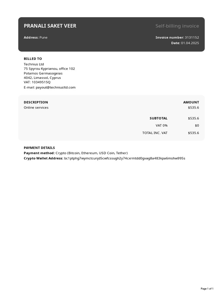 Self Billing Invoice 3131152 2025 04 01T08 - 57 - 54Z | PDF