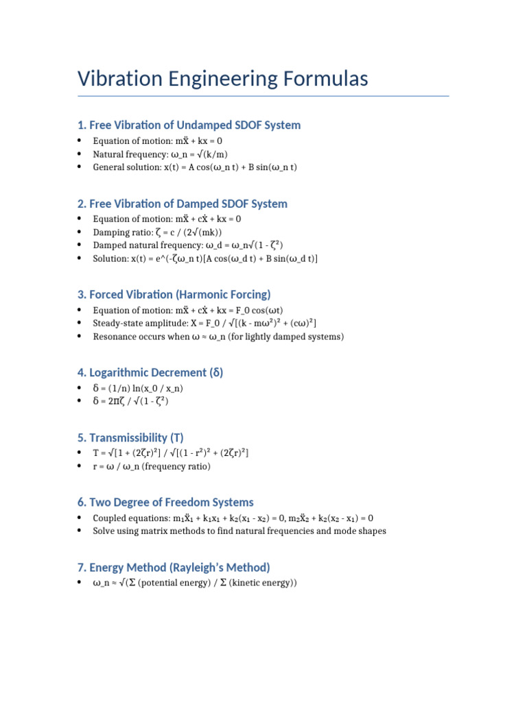 Vibration Engineering Formulas | PDF