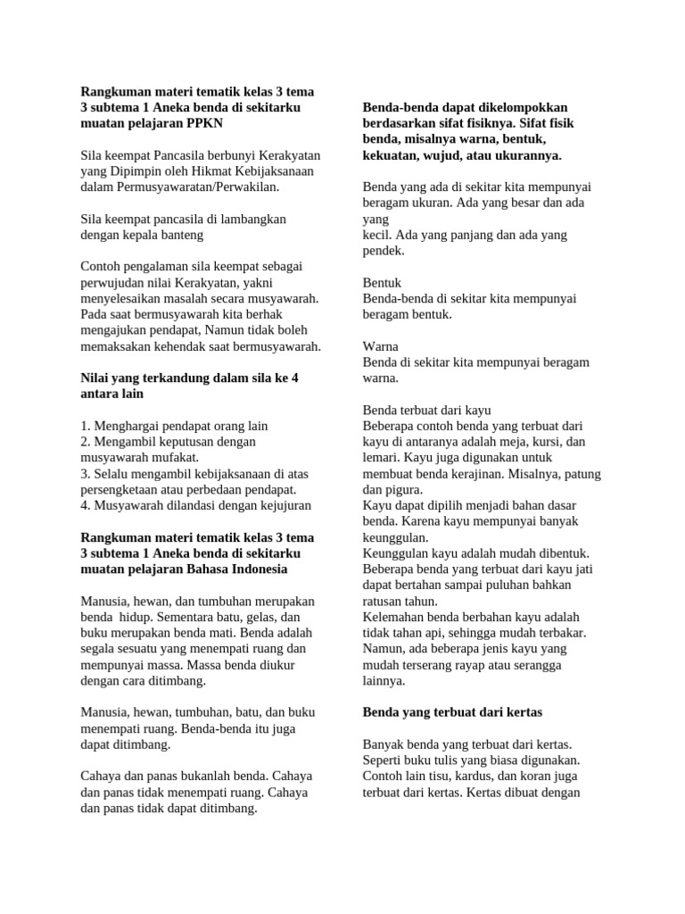 RANGKUMAN TEMA 3 SUBTEMA 1 | PDF