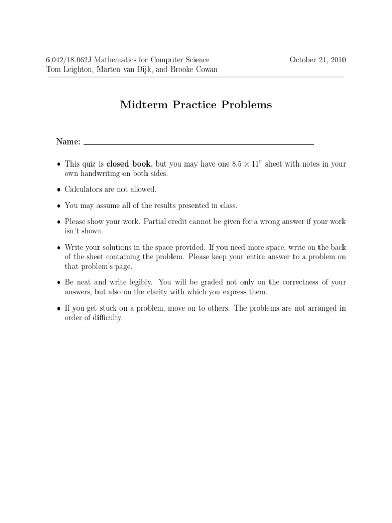 MIT6 042JF10 Mid Practice | PDF | Vertex (Graph Theory) | Mathematical ...