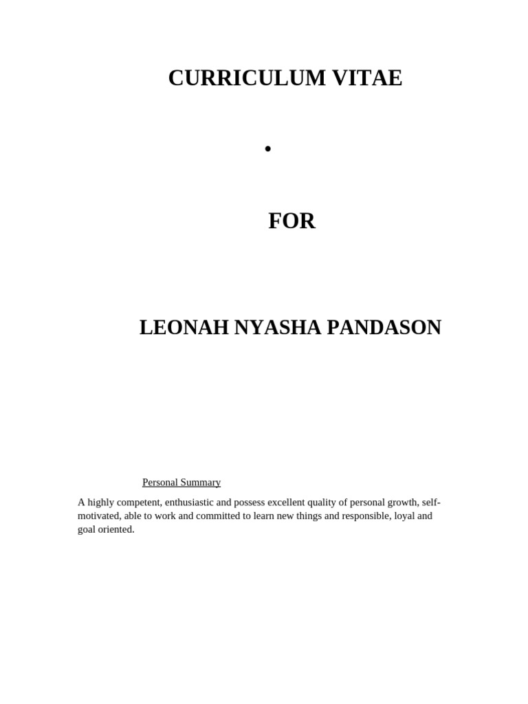 Leonah Nyasha Pandason CV | PDF