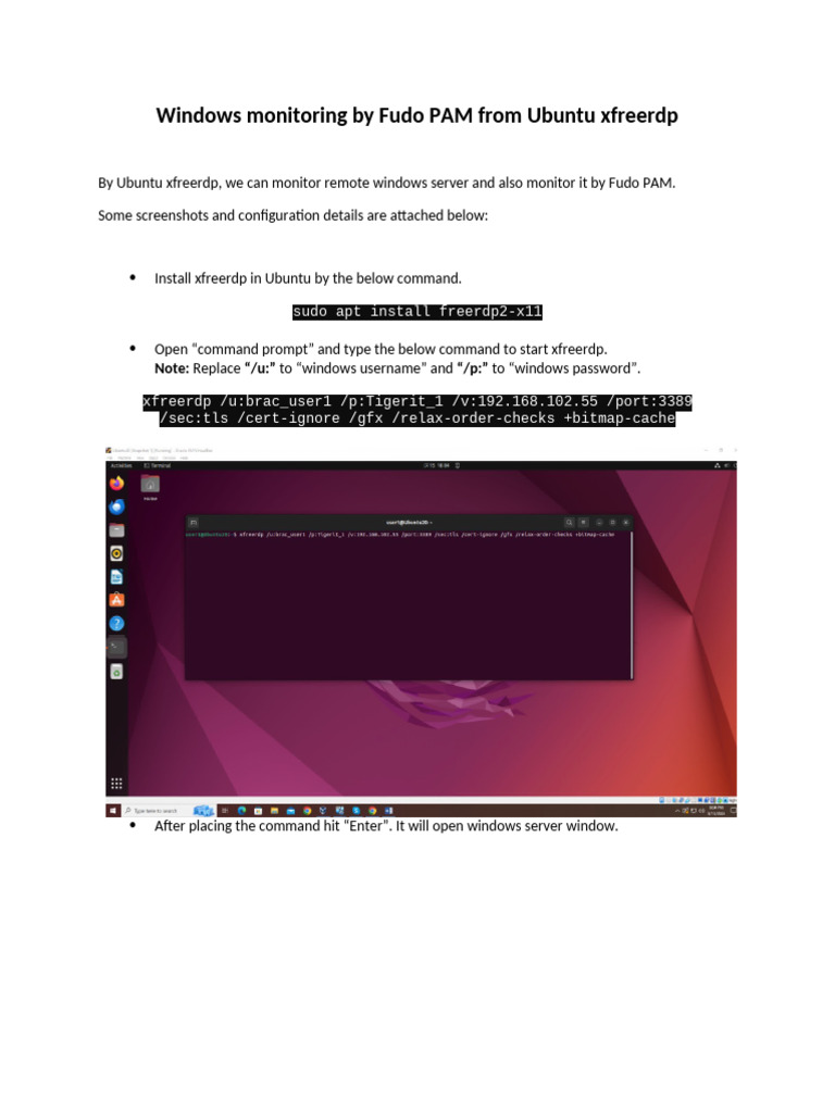 Windows Monitoring by Fudo PAM From Ubuntu Xfreerdp | PDF