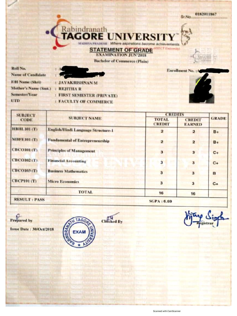 RNTU Marklist, Pro&MC | PDF