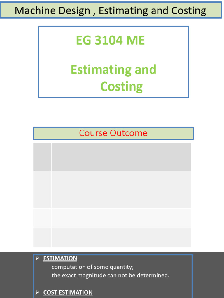 EG 3104 ME-Estimating and Costing | PDF | Expense | Volume