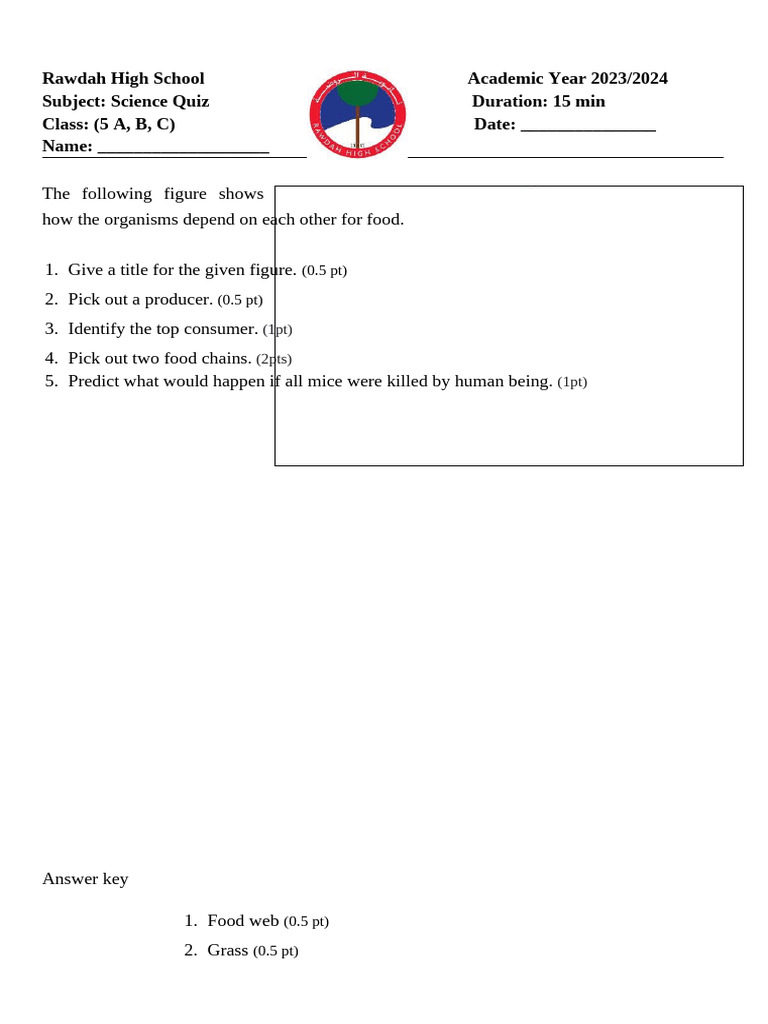 grade 5 quiz food chain | PDF