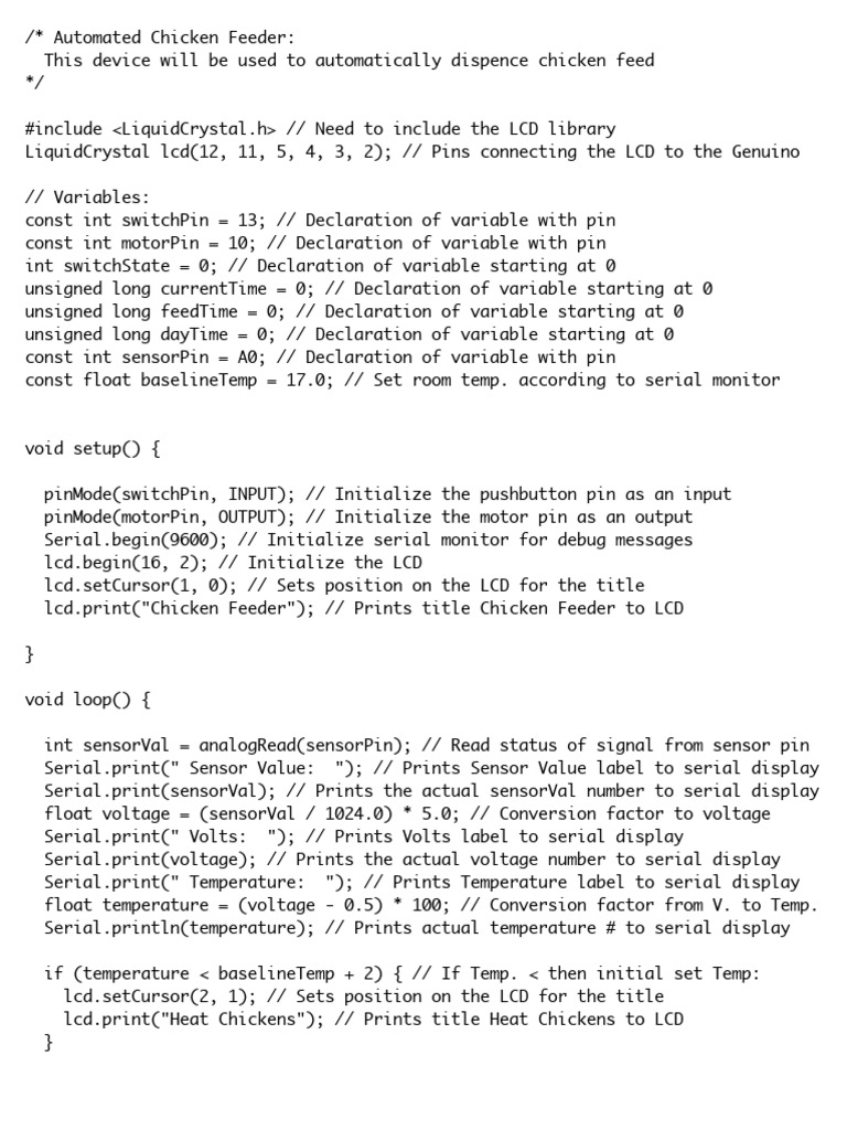 Automatic Chicken Feeder Code | PDF | Electronic Engineering | Electricity