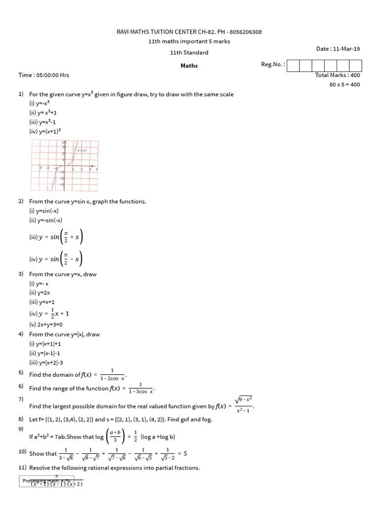 Namma Kalvi 11th Maths Important 5 Mark Questions With Answers | PDF ...