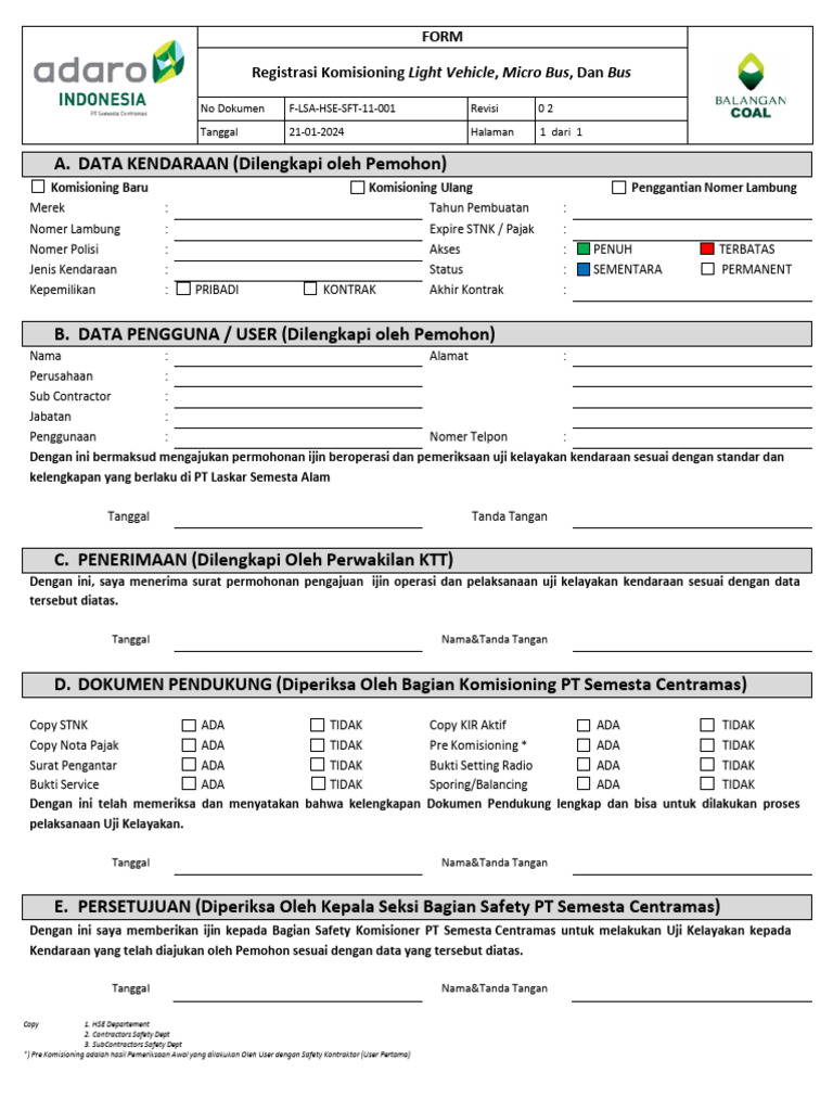 (BMC-001). F-SCM-HSE-SFT-11-001 Form Registrasi Komisioning LV | PDF