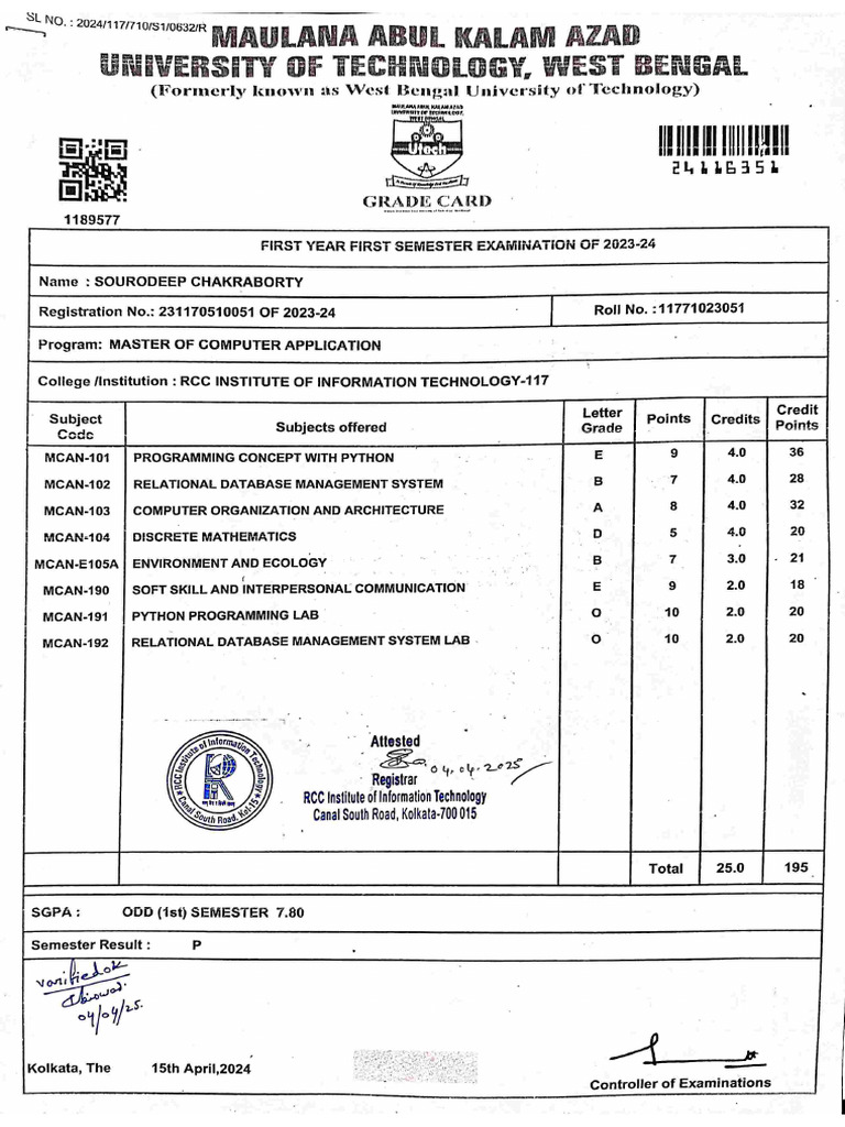 First Sem Marksheet (1) | PDF