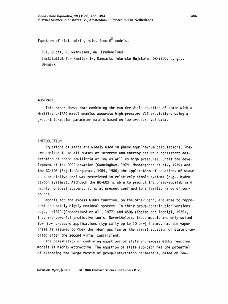 Gupte1986 EOS Mixing Rules | PDF | Applied And Interdisciplinary Physics | Continuum Mechanics