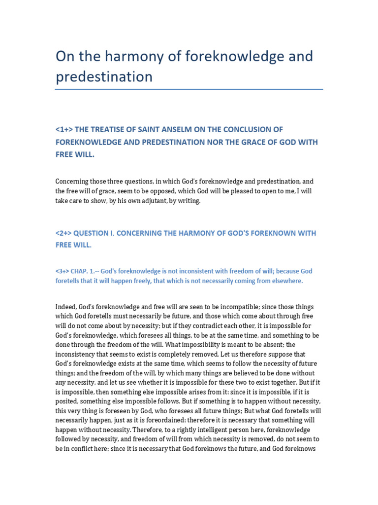 Foreknowledge and Free Will Harmony | PDF | Predestination | Grace In ...