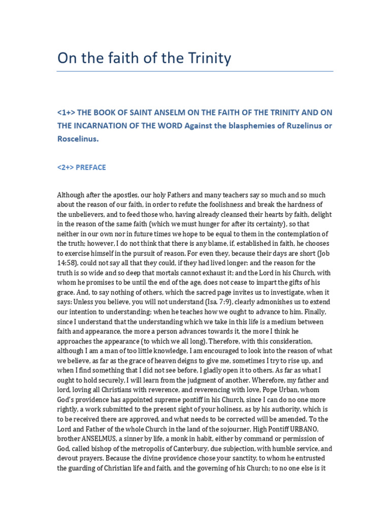 437 - de Fide Trinitatis - Anselmus Cantuariensis - 158-017 | PDF | God ...