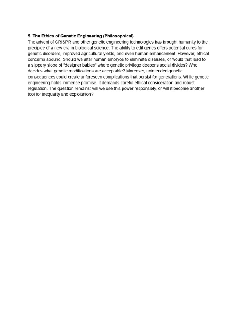 The Ethics of Genetic Engineering (Philosophical) | PDF
