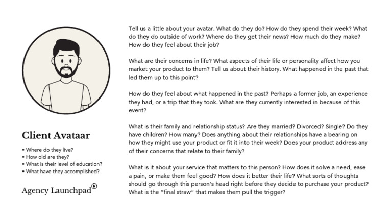 Client Avatar Worksheet | PDF