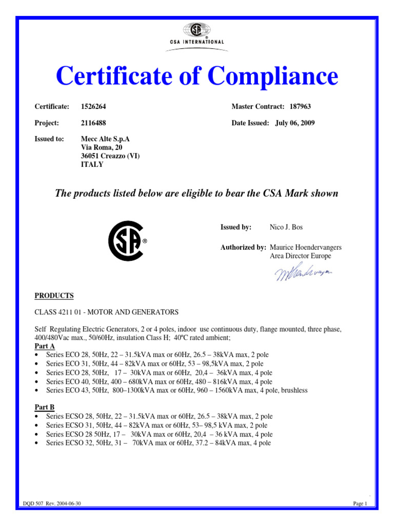 Certificate of Compliance | PDF | Alternating Current | Electrical ...