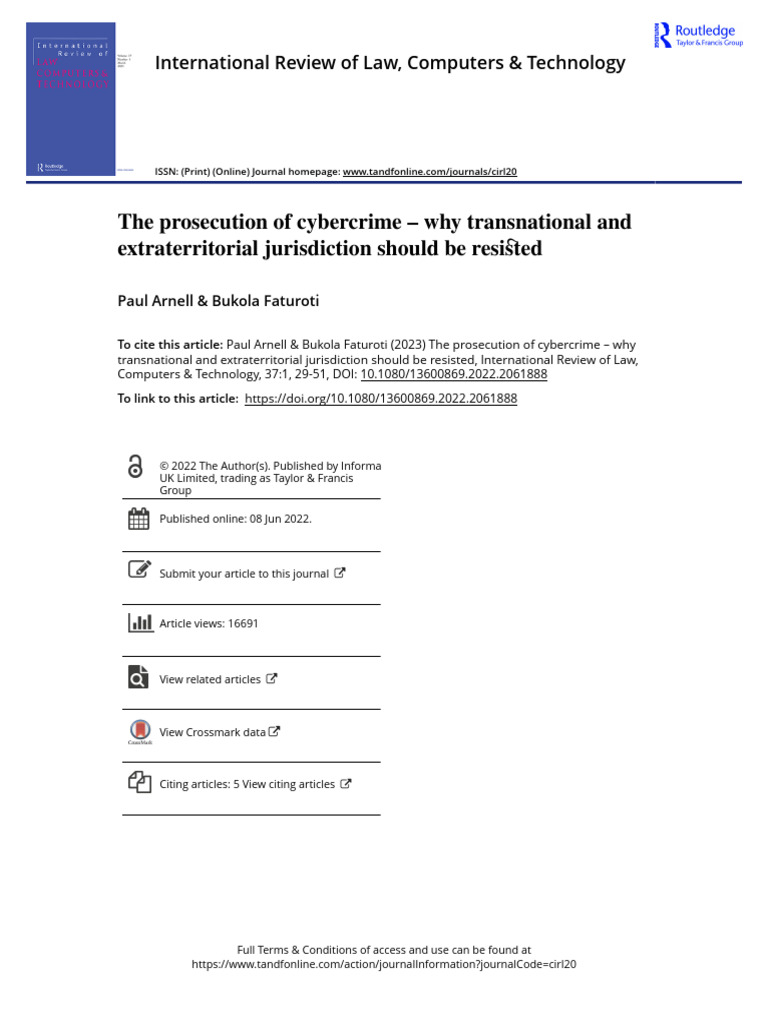 The prosecution of cybercrime why transnational and extraterritorial ...