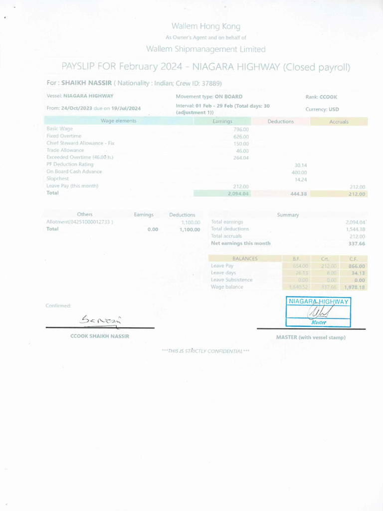 Pay Slip Feb 2024 - ChCook - 1 | PDF