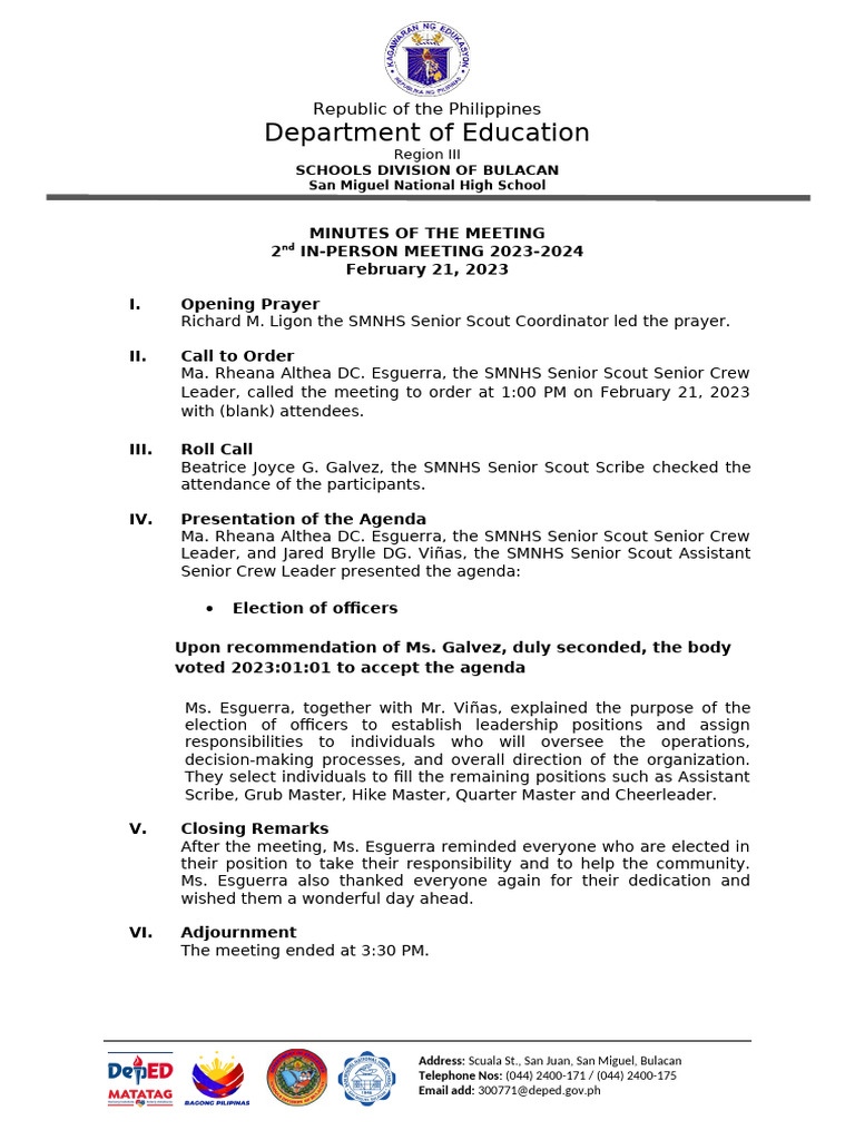 Motm Attendance and Acr 2nd Inperson Meeting Senior Scouts | PDF | Philippines
