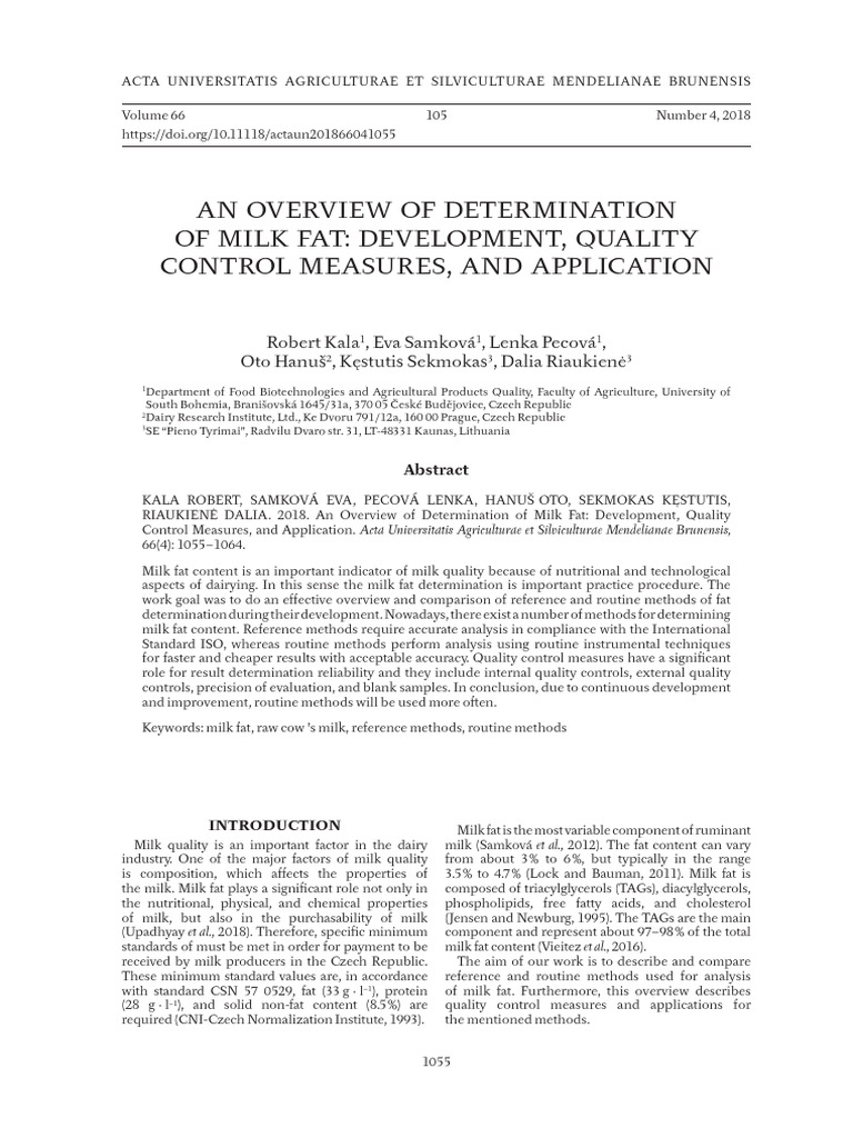 Milk Fat Determination Methods Overview | PDF | Infrared Spectroscopy ...