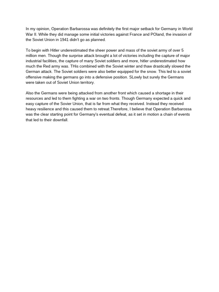 Operation Barbarossa: Germany's Setback | PDF