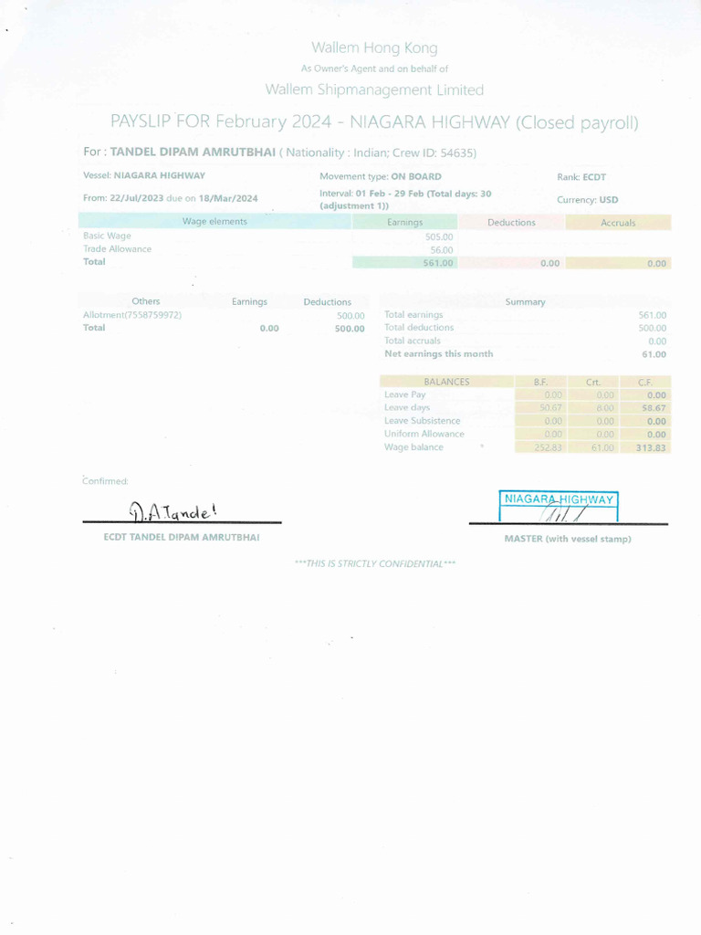 Pay Slip Feb 2024 - EngCadet - 1 | PDF