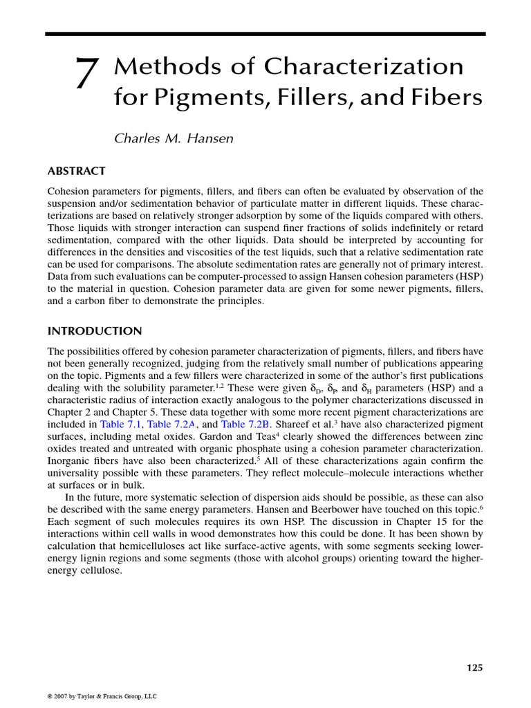 Chapter 7 Methods of Characterization For Pigments, Fillers, and Fibers | PDF | Solvent | Adsorption